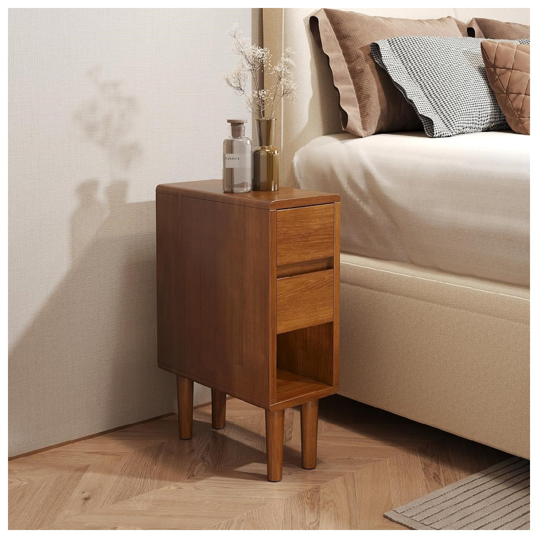 Hokku Designs Narrow Nightstand 2 Drawers With Open Shelf Narrow Night ...