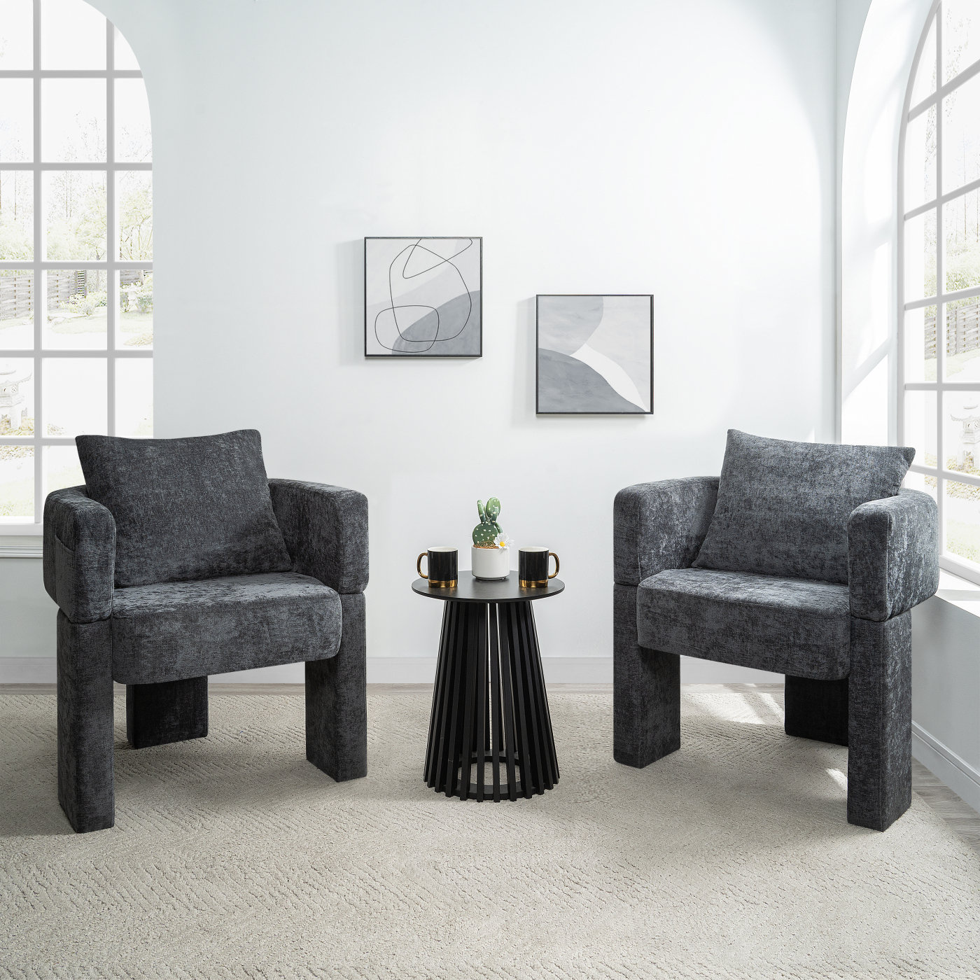 Ebern Designs Modern 3-Leg Chenille Accent Chair With Ergonomic Arms ...