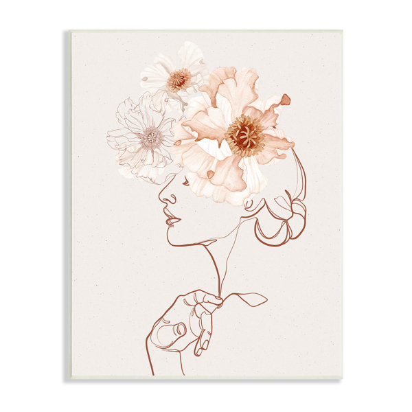 Stupell Industries Delicate Pink Flower Blossoms Woman Line Drawing by ...