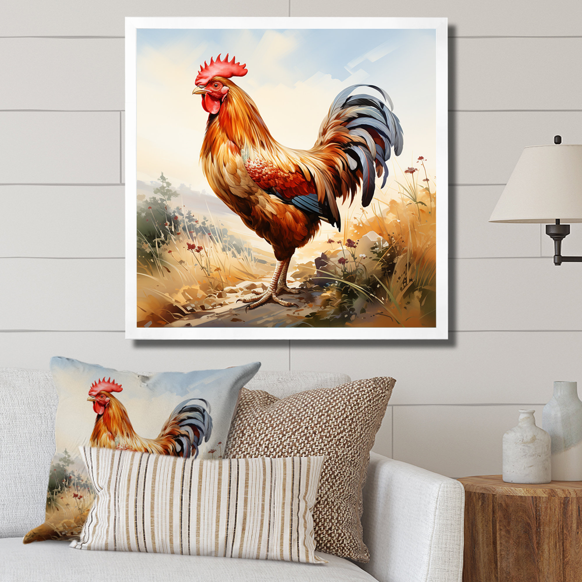 August Grove® Red Roosters Farmy Ard Meadows - Rooster Animal Wall Art ...