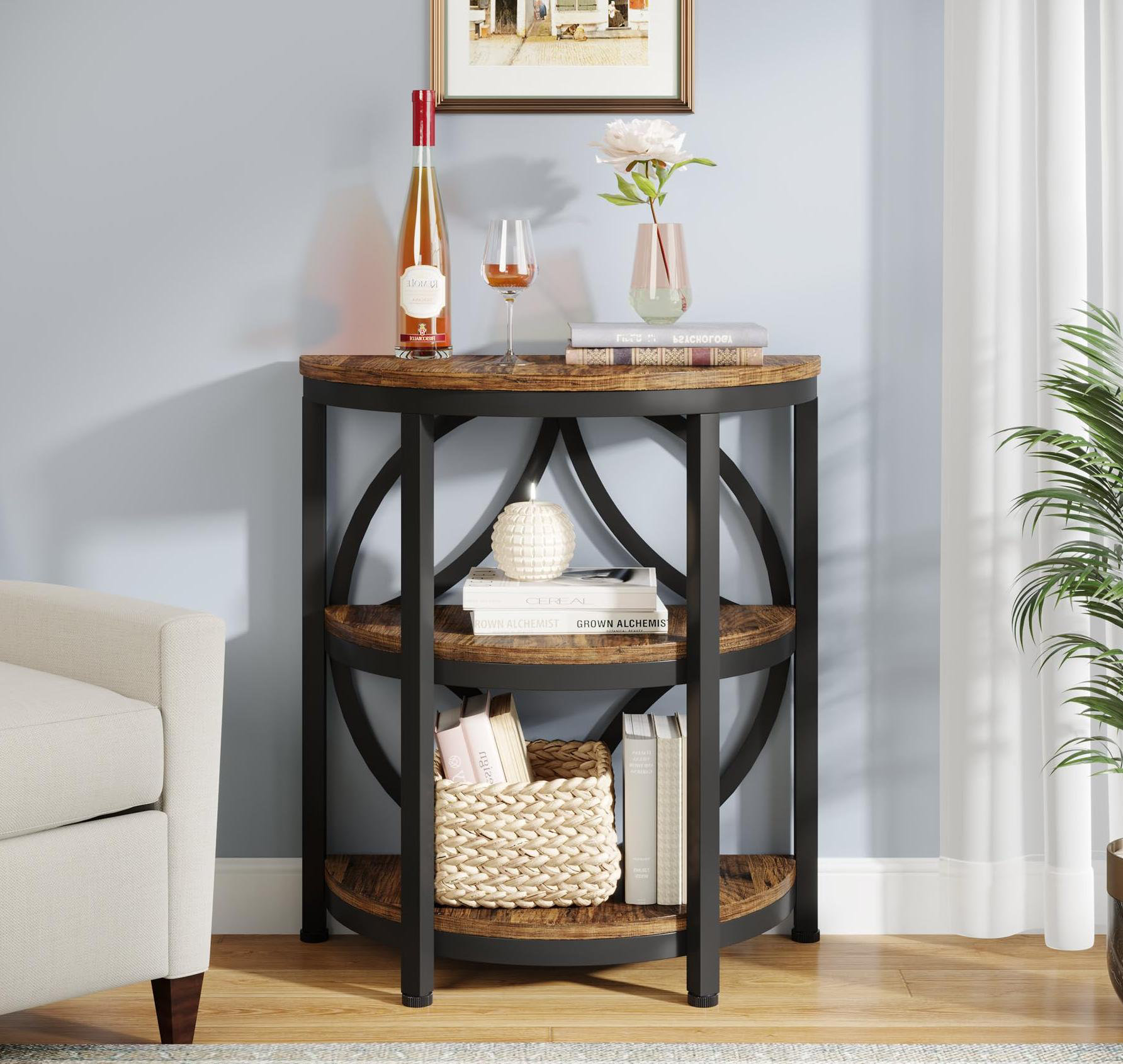 Williston Forge Half Round End Table, 3-Tier Narrow Side Table With ...