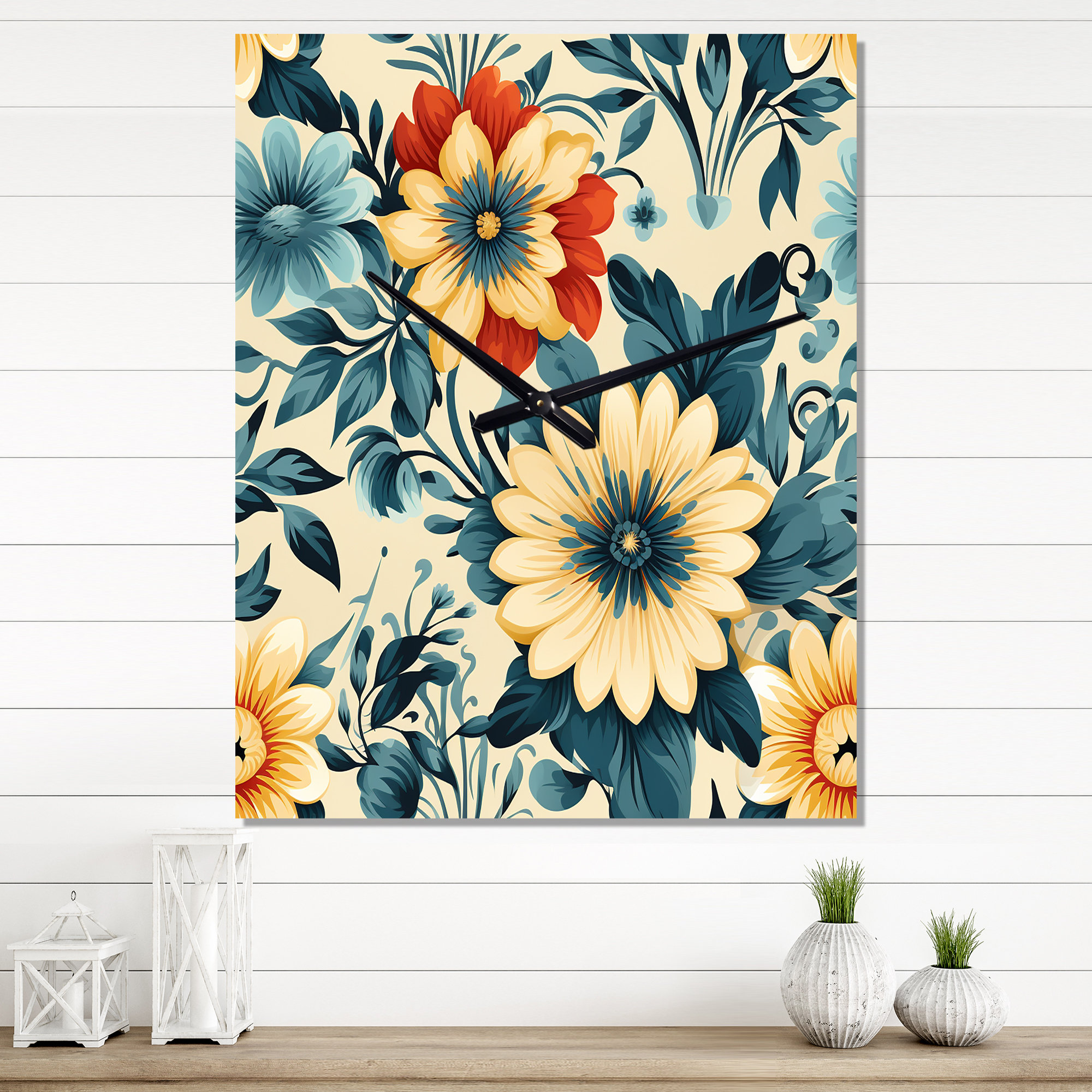 East Urban Home Jamieann - Floral Modern Wall Clock | Wayfair