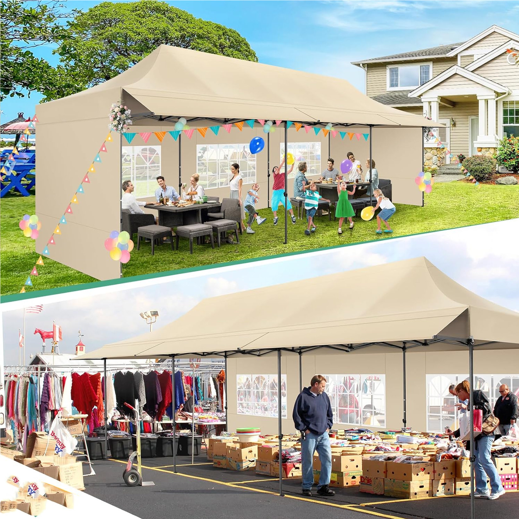 SANOPY 10x30 ft Canopy with Extended Awning, Heavy Duty EZ Pop up ...