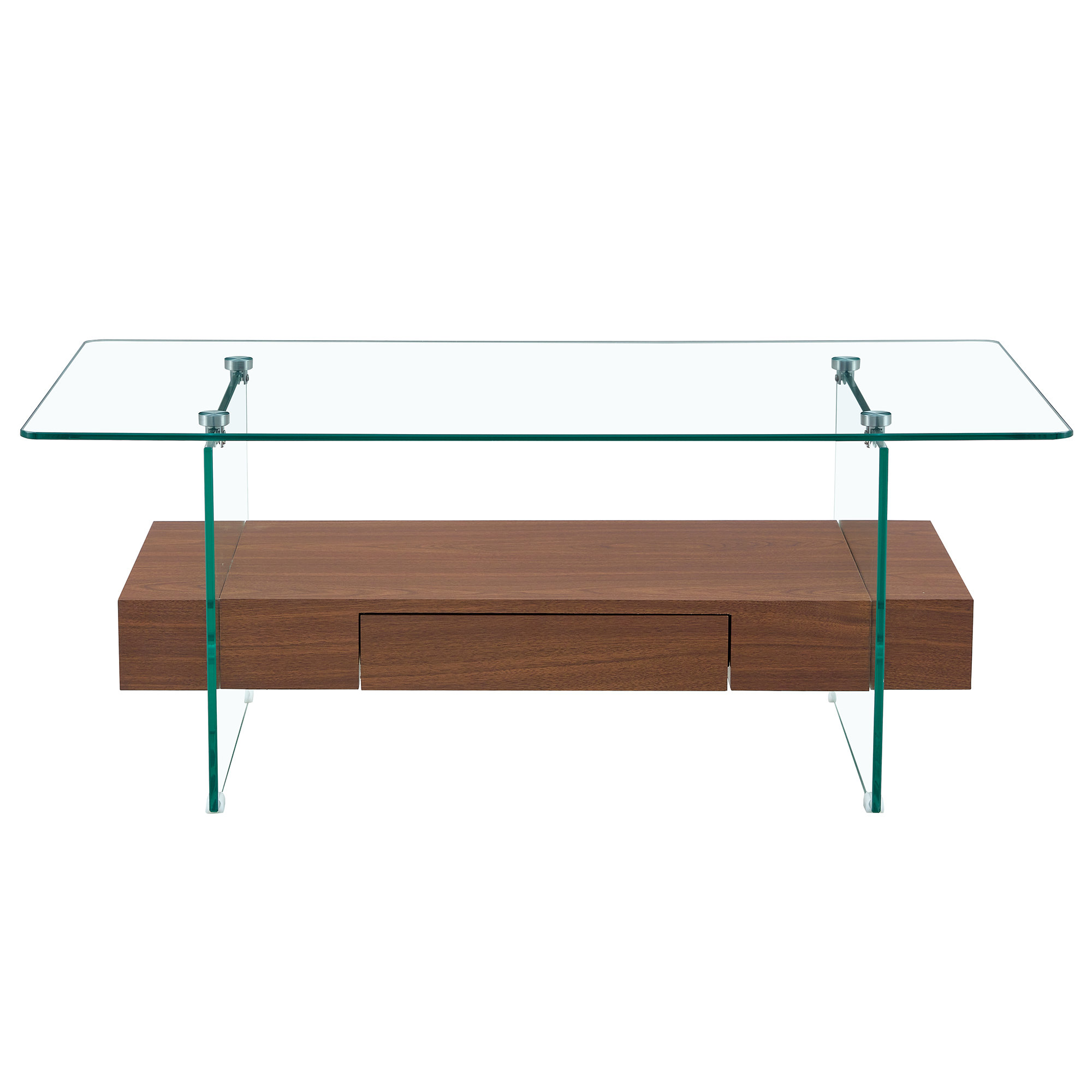 Wrought Studio™ Two-Tier Glass Coffee Table with Walnut Finish, Modern ...