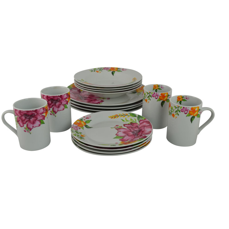 Three Star Im/Ex Inc. Floral Dinnerware Set - Service for 4 with Flower ...