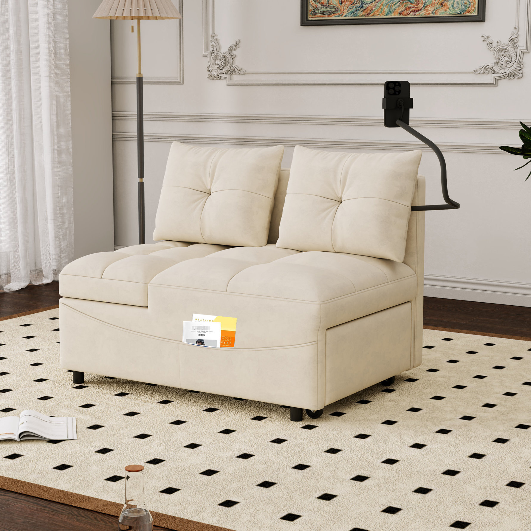 Wrought Studio™ Modern Grey Velvet Bed With 3 Adjustable Angles And ...