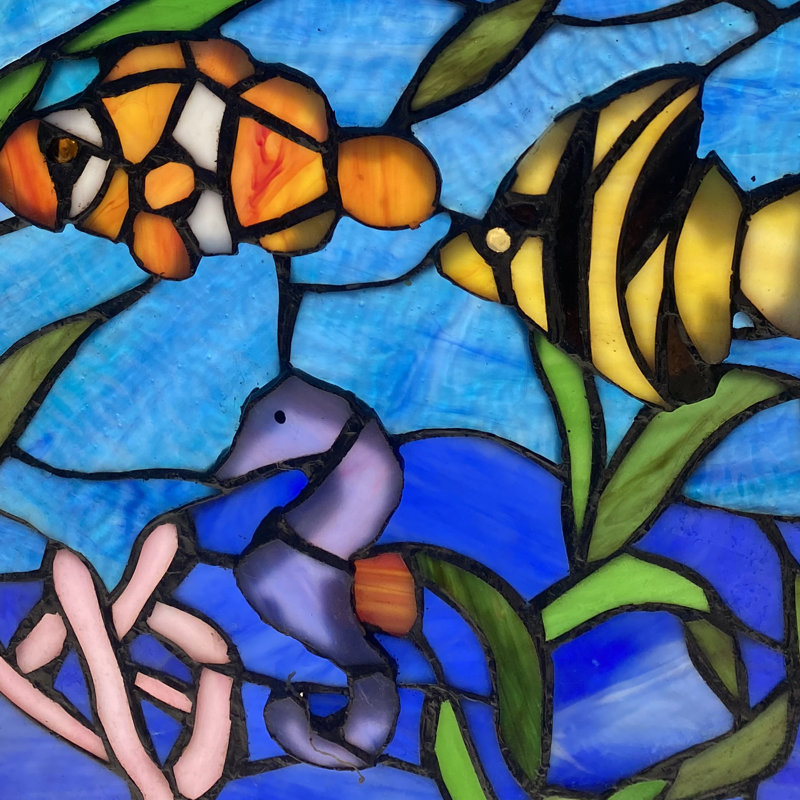 Dovecove 14"H Underwater Ocean Scene Stained Glass Window Panel ...
