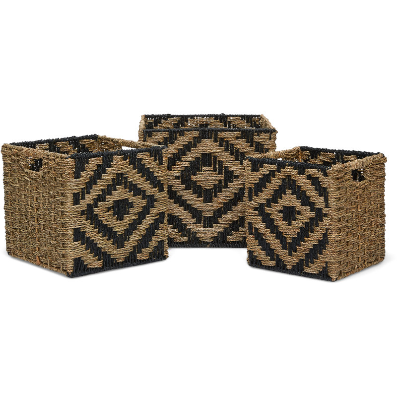 Adore Decor 3 Pieces Decor Botswana Two Tone Woven Basket | Wayfair