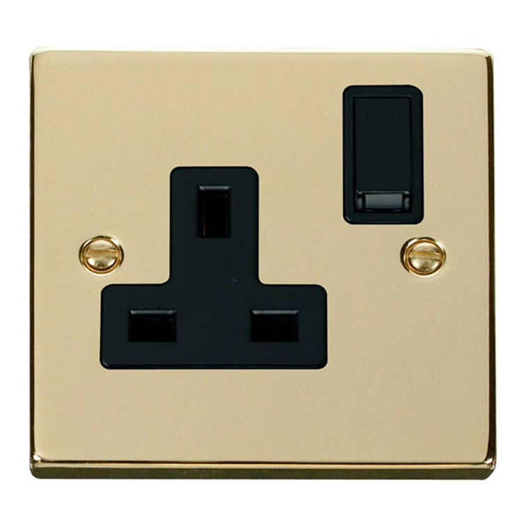 Marlow Home Co. Arhea Polished Brass 1 Gang 13A DP Switched Plug Socket ...