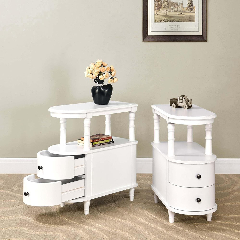 17 Stories Set Of 2 White Solid Wood End Tables – Slim Side Tables With ...