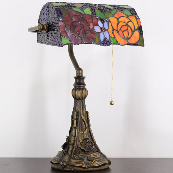 Bloomsbury Market Tiffany Banker Lamp Small Stained Glass Table Lamp ...