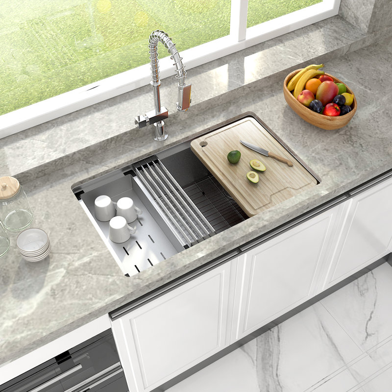 Sinber 30" Undermount Single Bowl Workstation Kitchen Sink with 304 ...