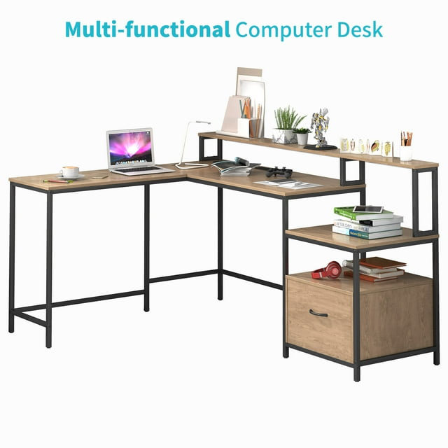 17 Stories Samiur L-Shaped Solid Wood Top Computer Desk | Wayfair
