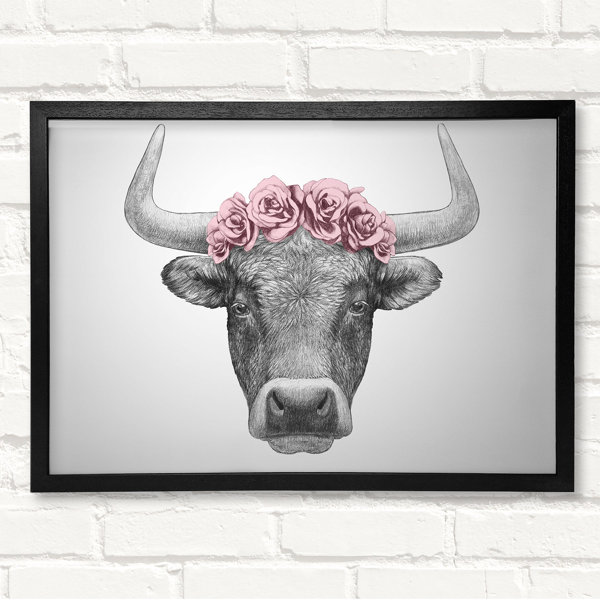 Happy Larry Rose Bull Head Framed Print | Wayfair.co.uk