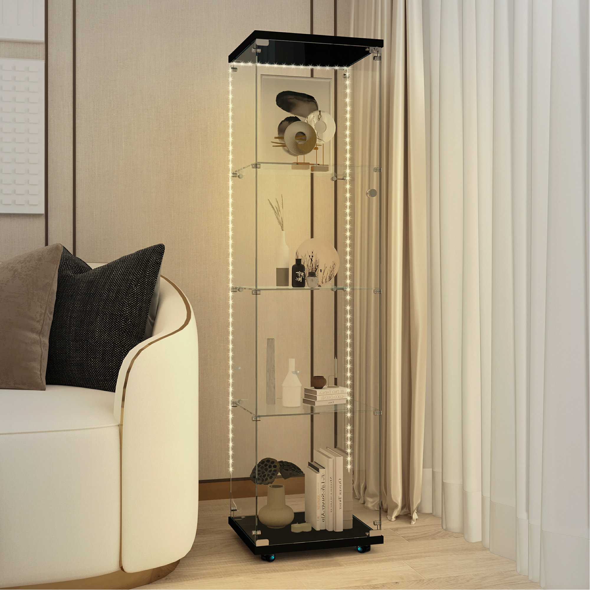 Ivy Bronx Tempered Glass Display Cabinet, Wine Cabinet, Storage Cabinet ...