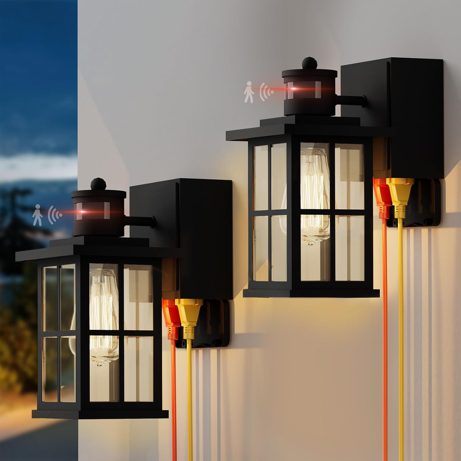 17 Stories Outdoor Motion Sensor Wall Lanterns With GFCI Outlets, Dusk ...