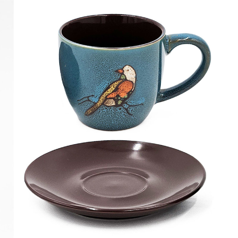 Lark Manor Exotic Melodies Cups & Saucers - Service for 4 - Blue/Brown ...