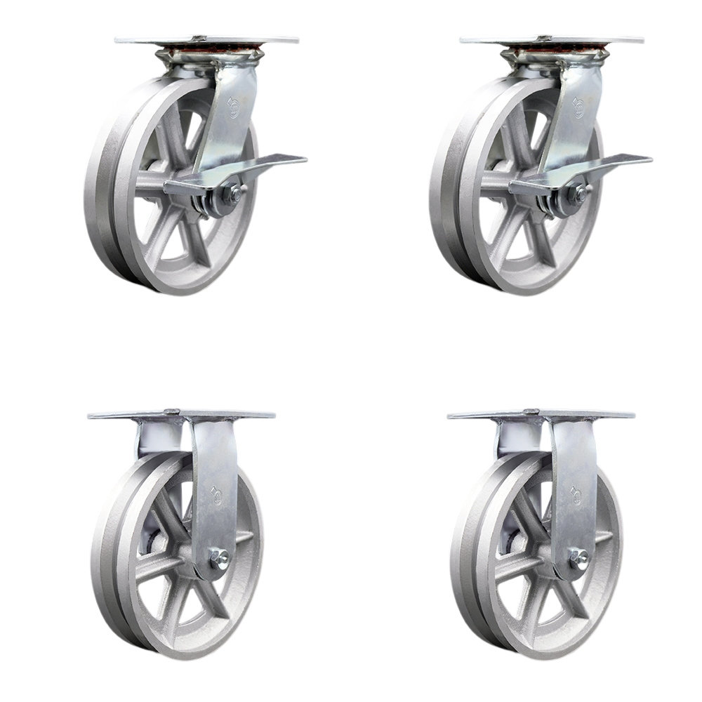 Service Caster 8 Inch V Groove Semi Steel Caster Set with Ball Bearing ...