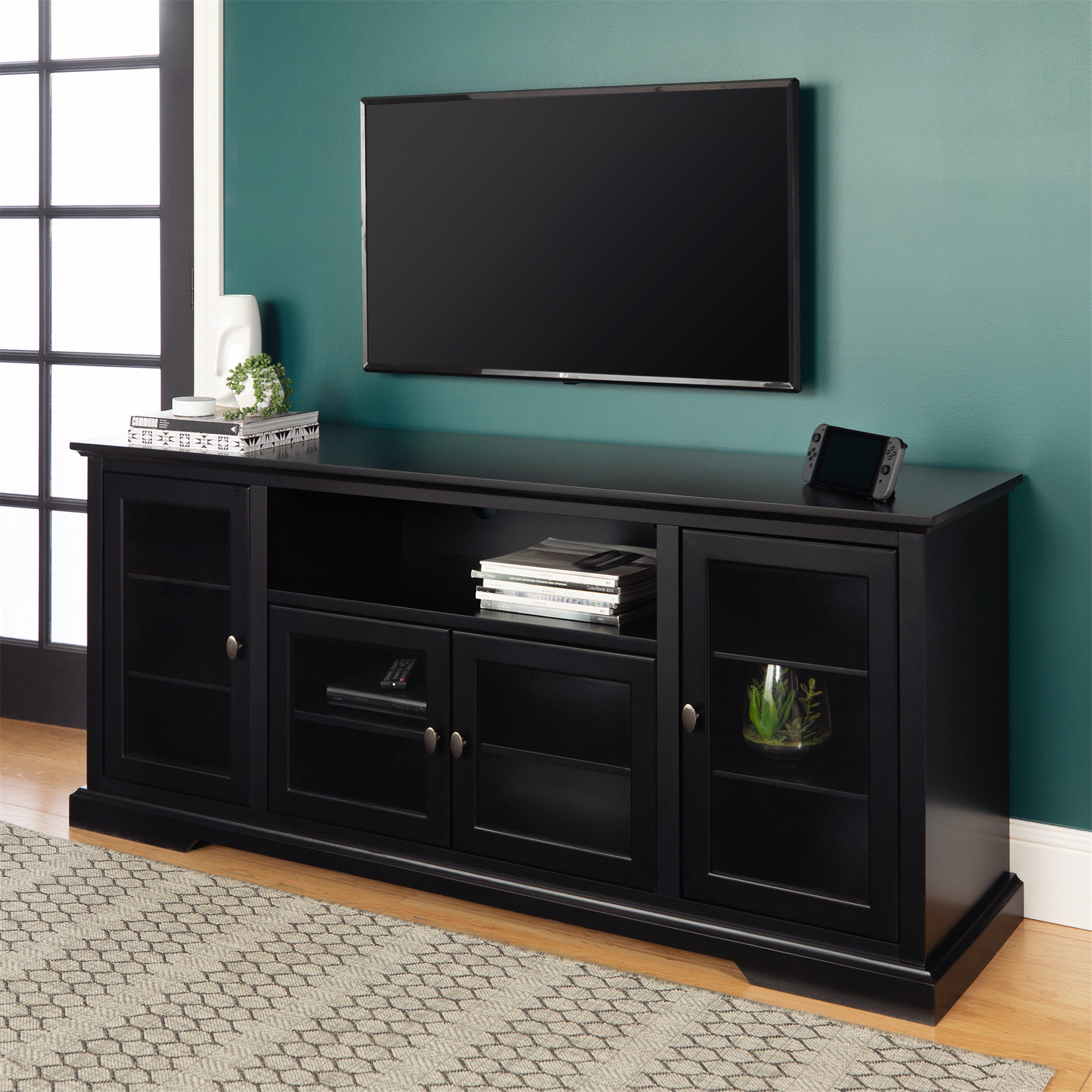 Wildon Home® Transitional Classic TV Stand with 4 Glass Doors and Extra ...