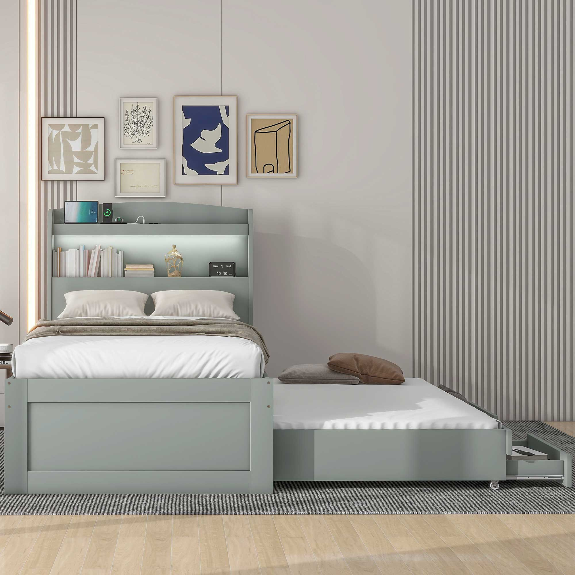 Red Barrel Studio Twin XL Platform Bed with Storage LED Headboard ...