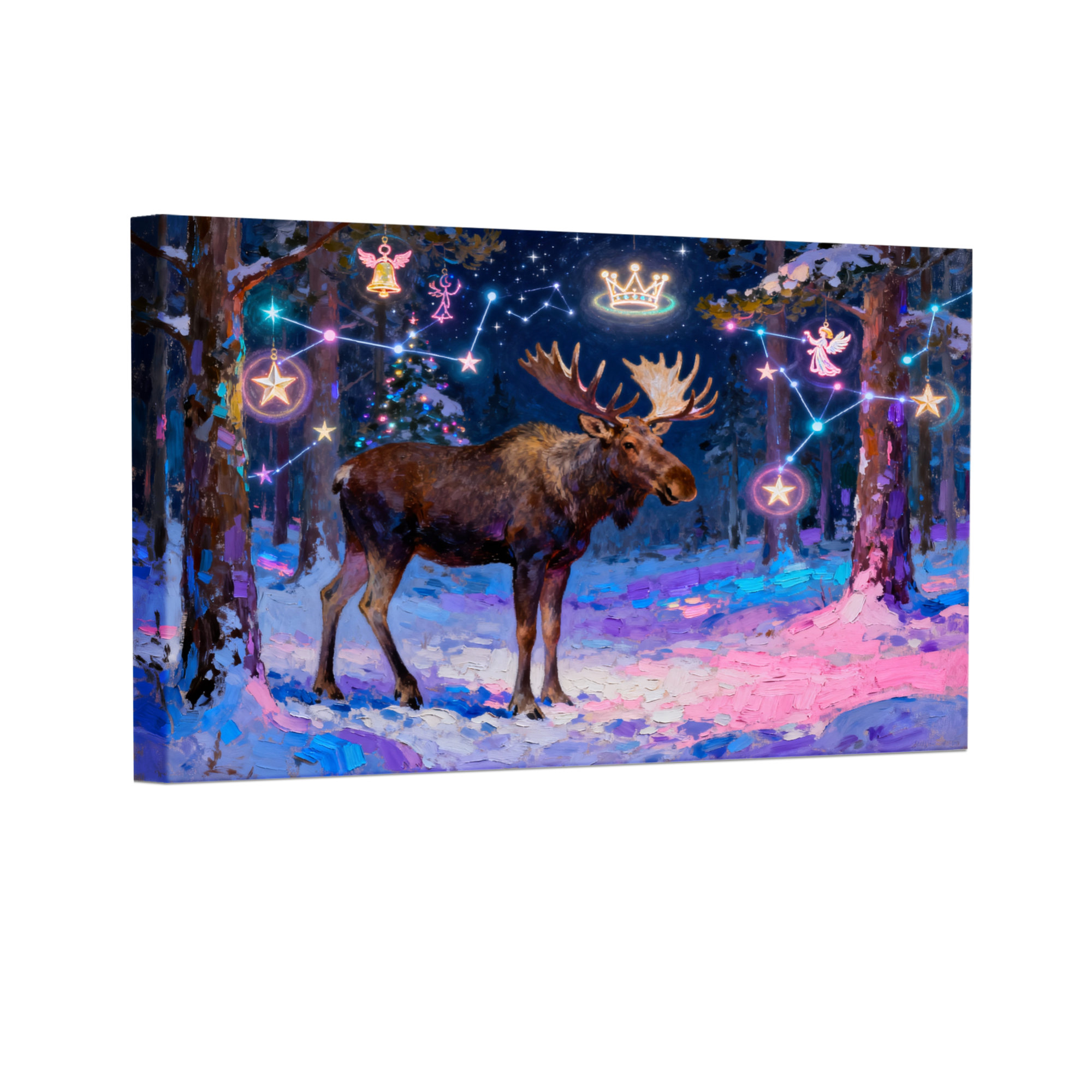 Fleur De Lis Living Christmas Moose In Enchanted Forest With Stars And ...