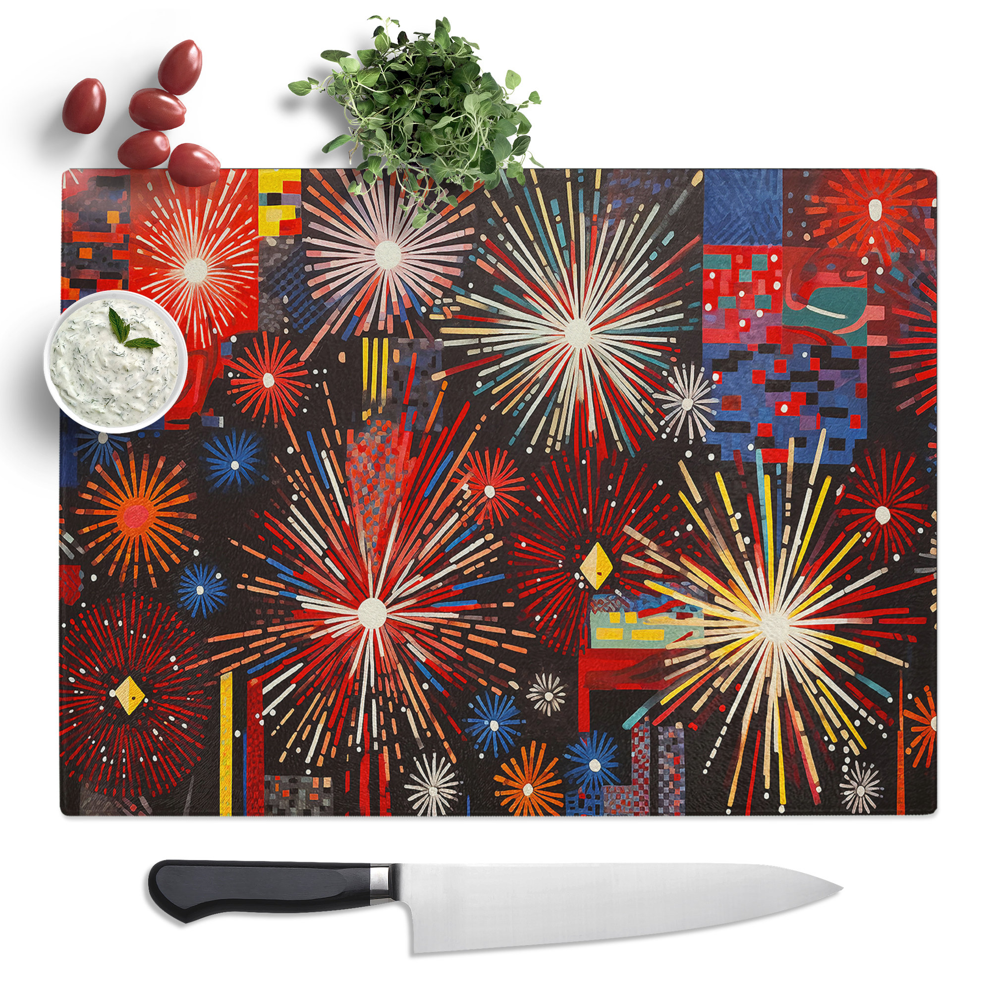 Metro Lane Fireworks Constructivism Glass Chopping Board | Wayfair.co.uk