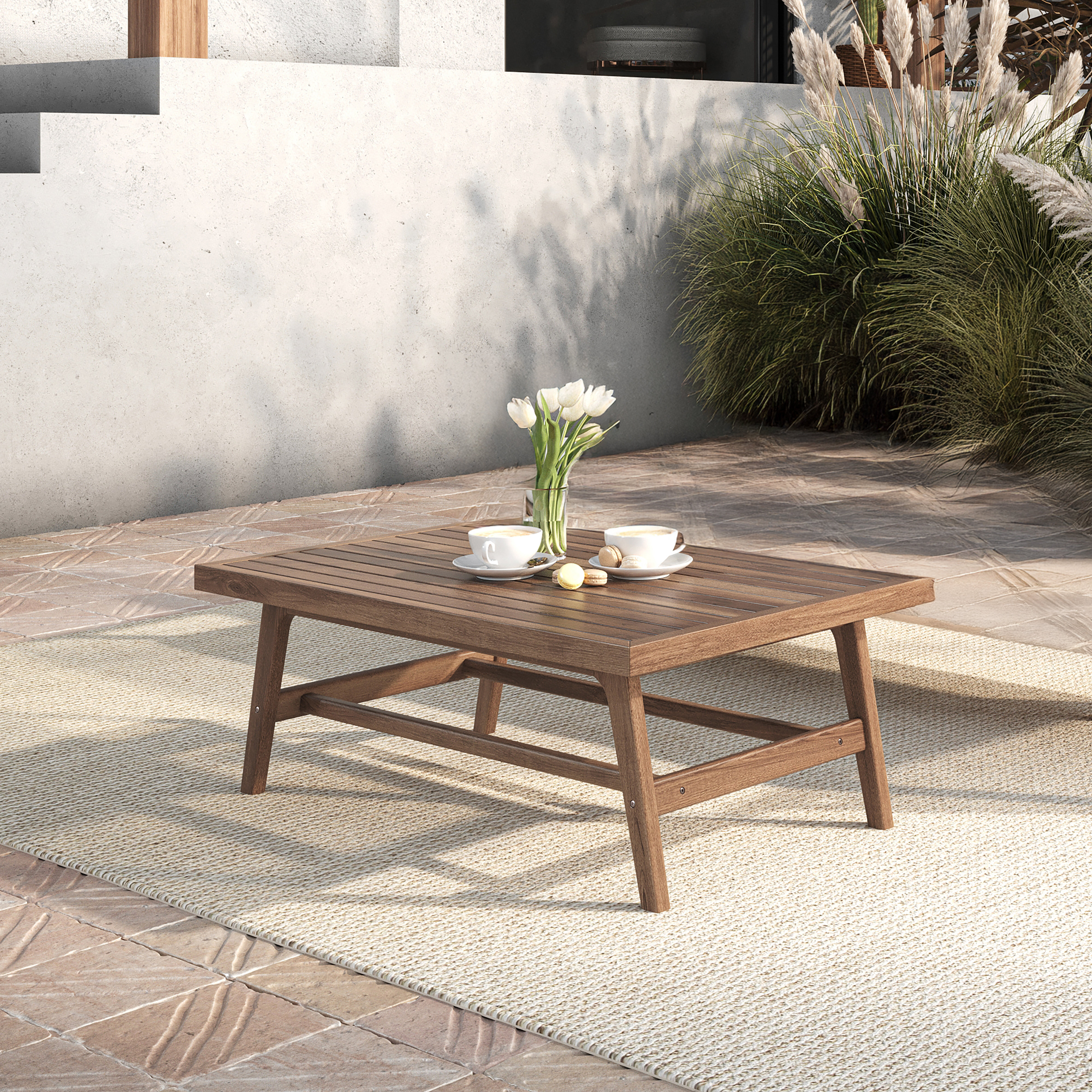George Oliver Lyon Solid Acacia Wood Patio Coffee Table, Brown | Wayfair