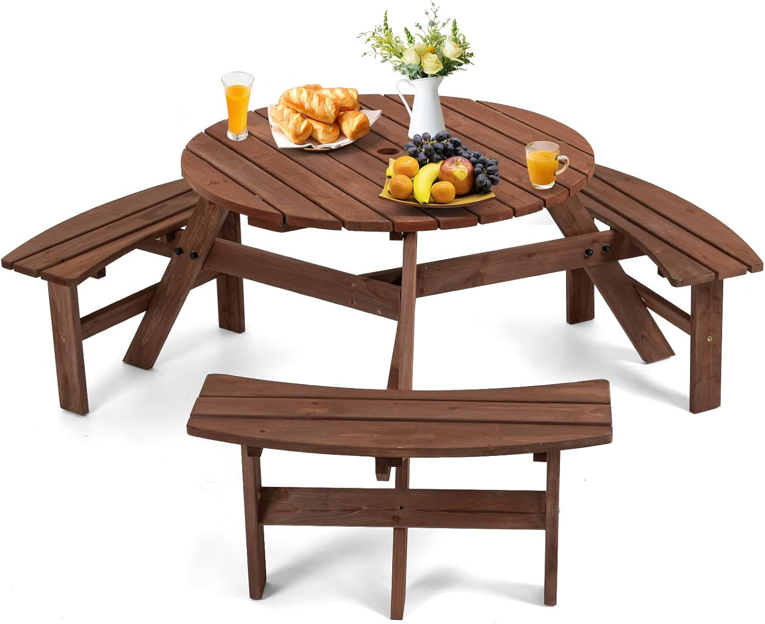 Ophelia & Co. 6-Person Wood Picnic Table Round Tabletop With Umbrella ...