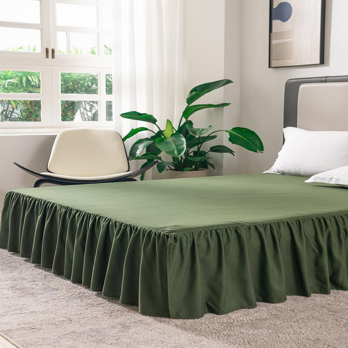 BLASIVE Green Queen Size Ruffled Bed Skirt With Split Corners Queen Bed ...