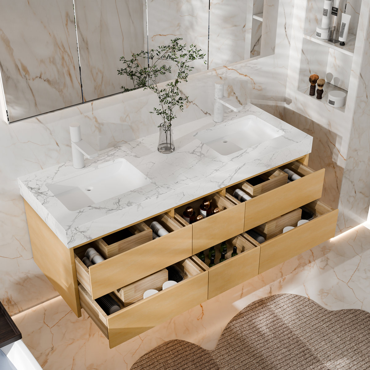 Wrought Studio™ 60'' Wall-Mounted Double Sink Bathroom Vanity In Solid ...