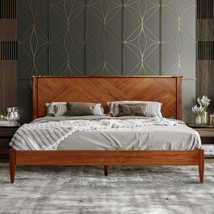 RORNS Panthera Solid Wood Bed Frame with Artistic Patterned Headboard ...