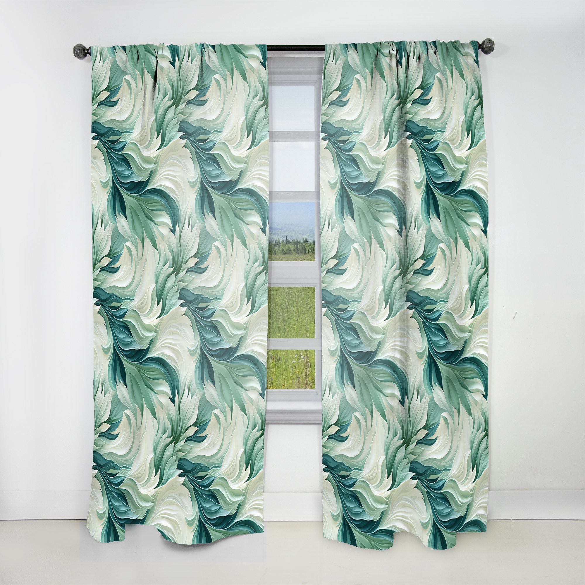 Design Art Seafoam Serenity Tropical Pattern - Floral Curtain - Velvet ...