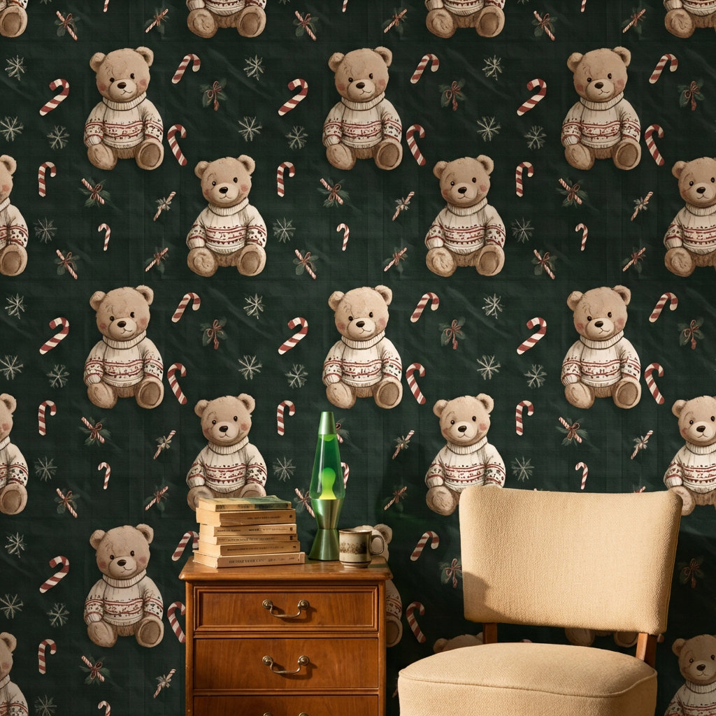 August Grove® Teddy Bear Wallpaper Festive Vintage Removable Wall Decor ...