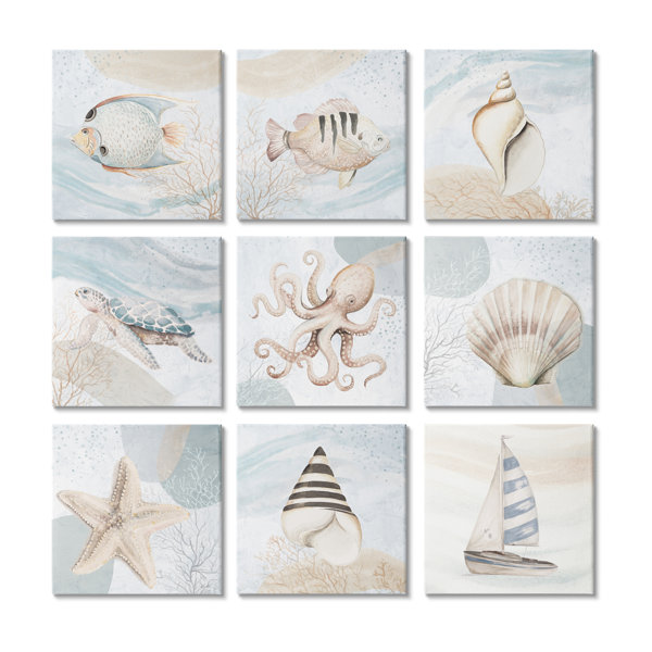 Stupell Industries Nautical Sea Life Beach Theme Boats Seashells - 9 ...