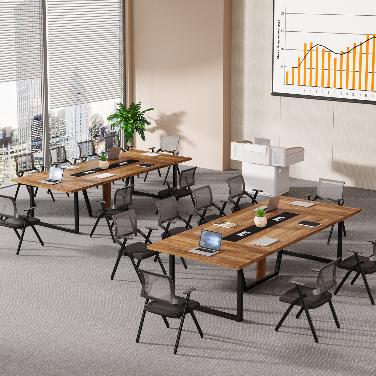 17 Stories 8FT Large Conference Table, Rectangle Meeting Podcast Table ...