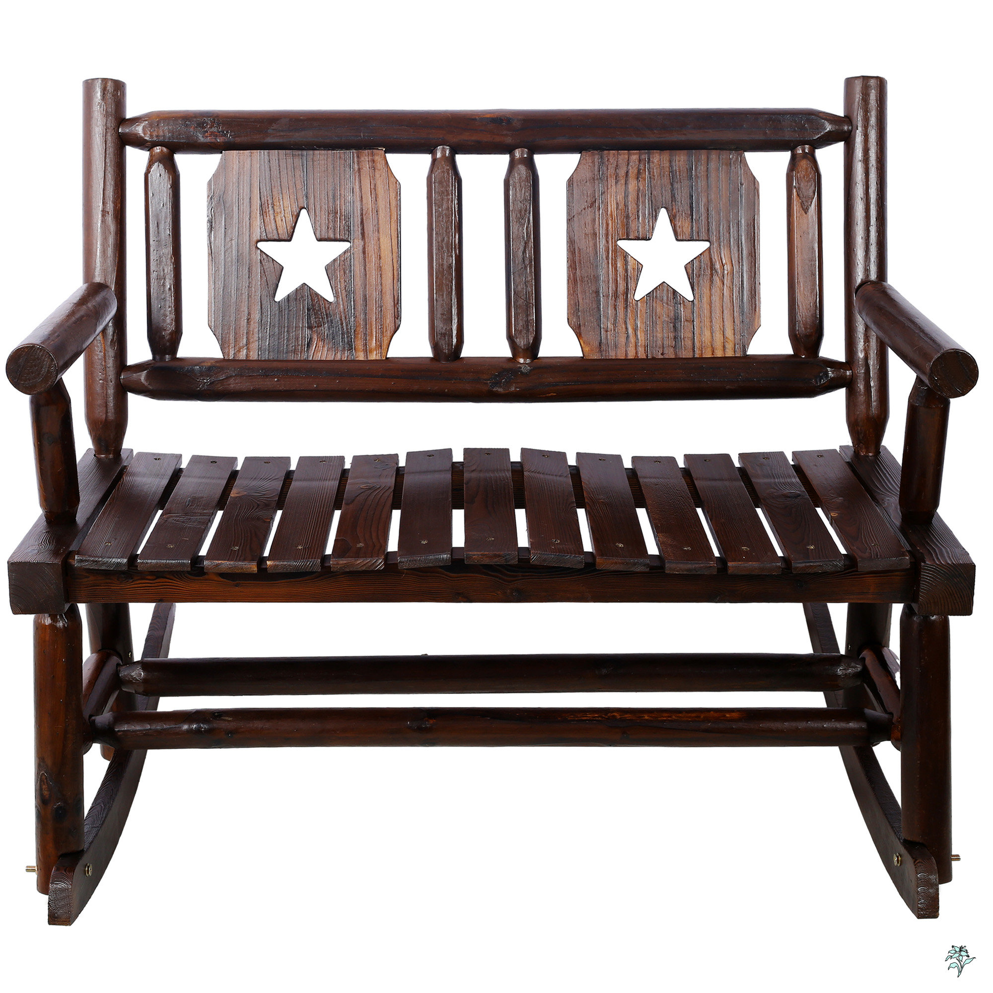 Millwood Pines Outdoor Wood Rocking Bench Carbonized Double Rocking ...