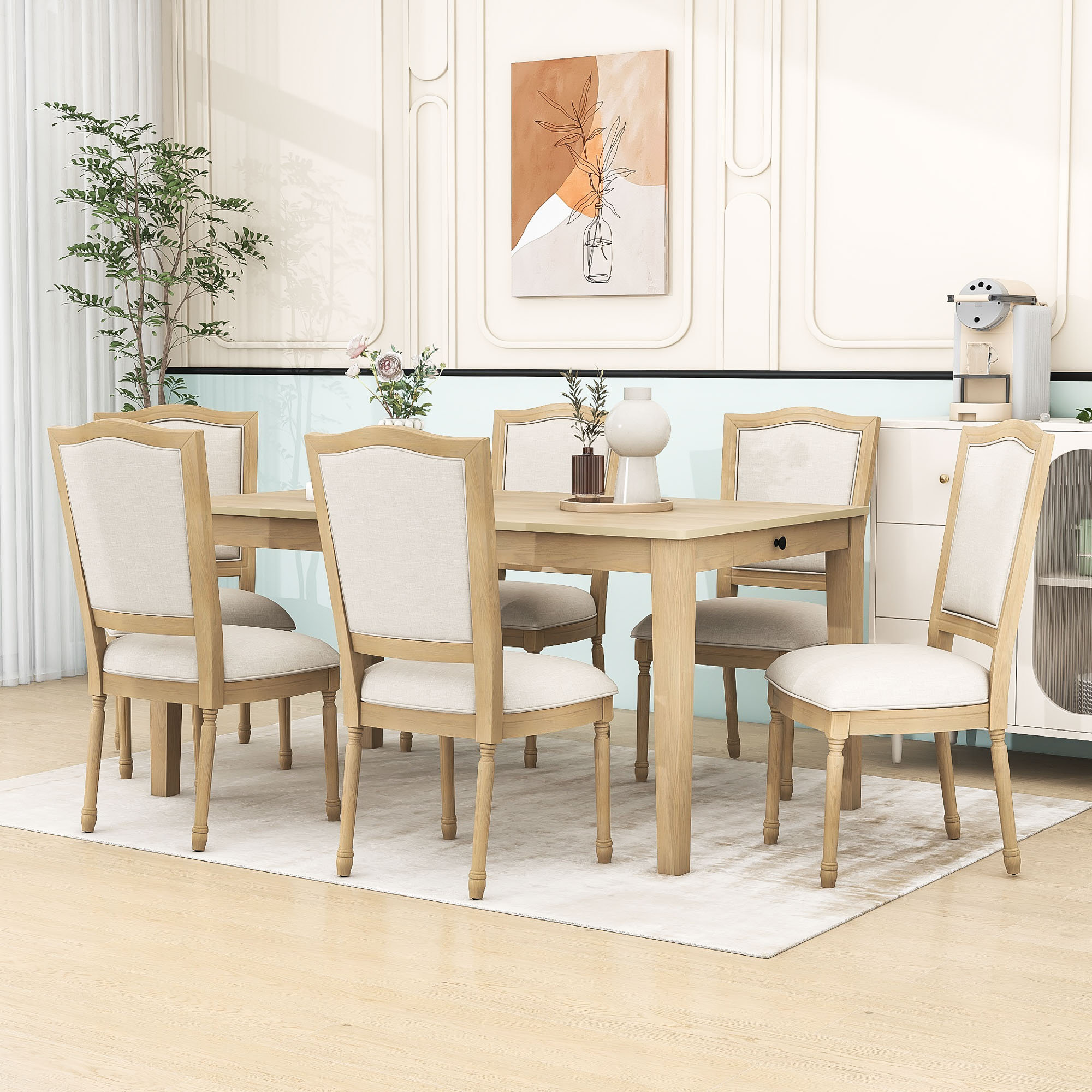 Alcott Hill® 7-Piece Extendable Dining Set with Removable Leaf and 6 Cushioned Chairs for Dining ...