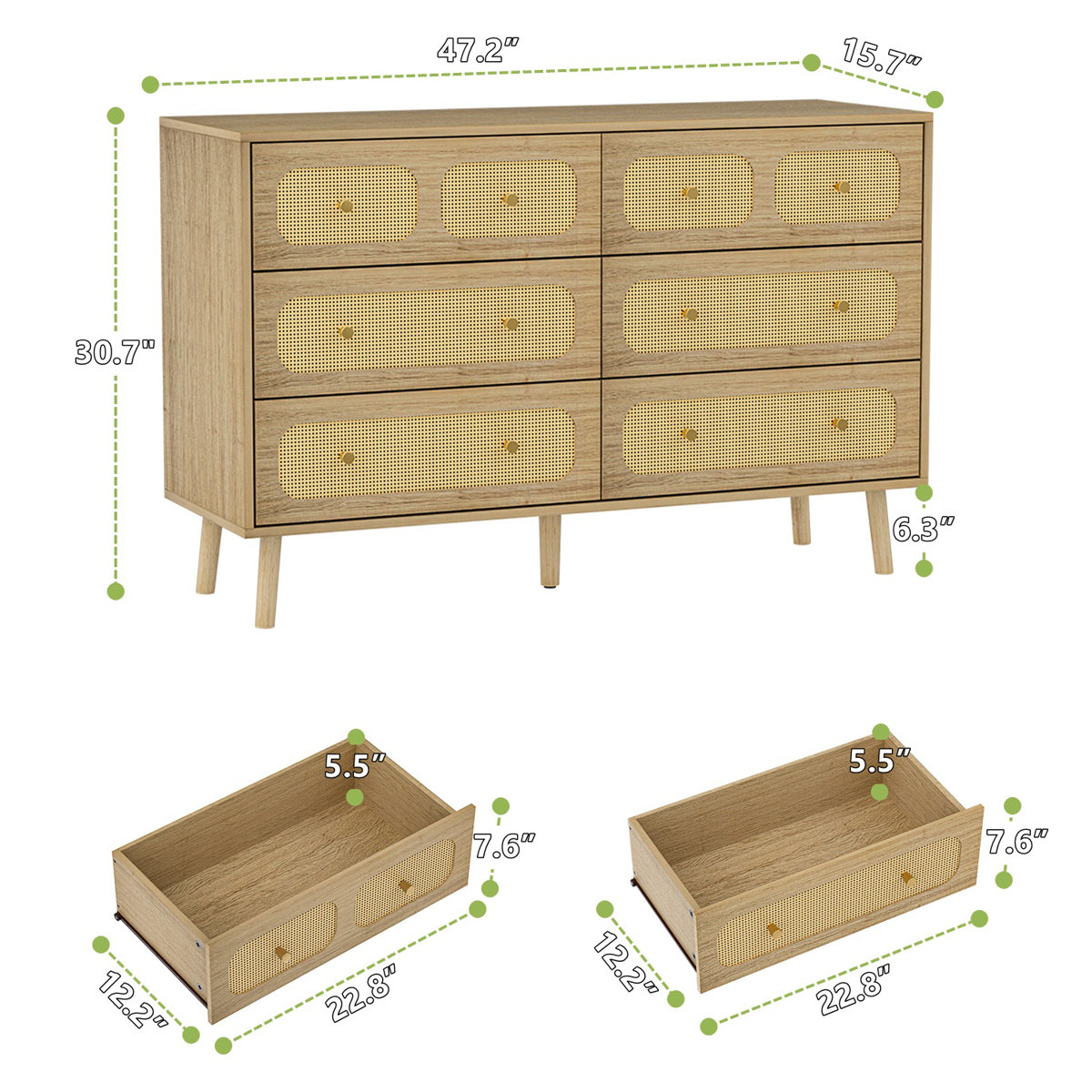 Bay Isle Home™ Abery 6 - Drawer Dresser & Reviews | Wayfair