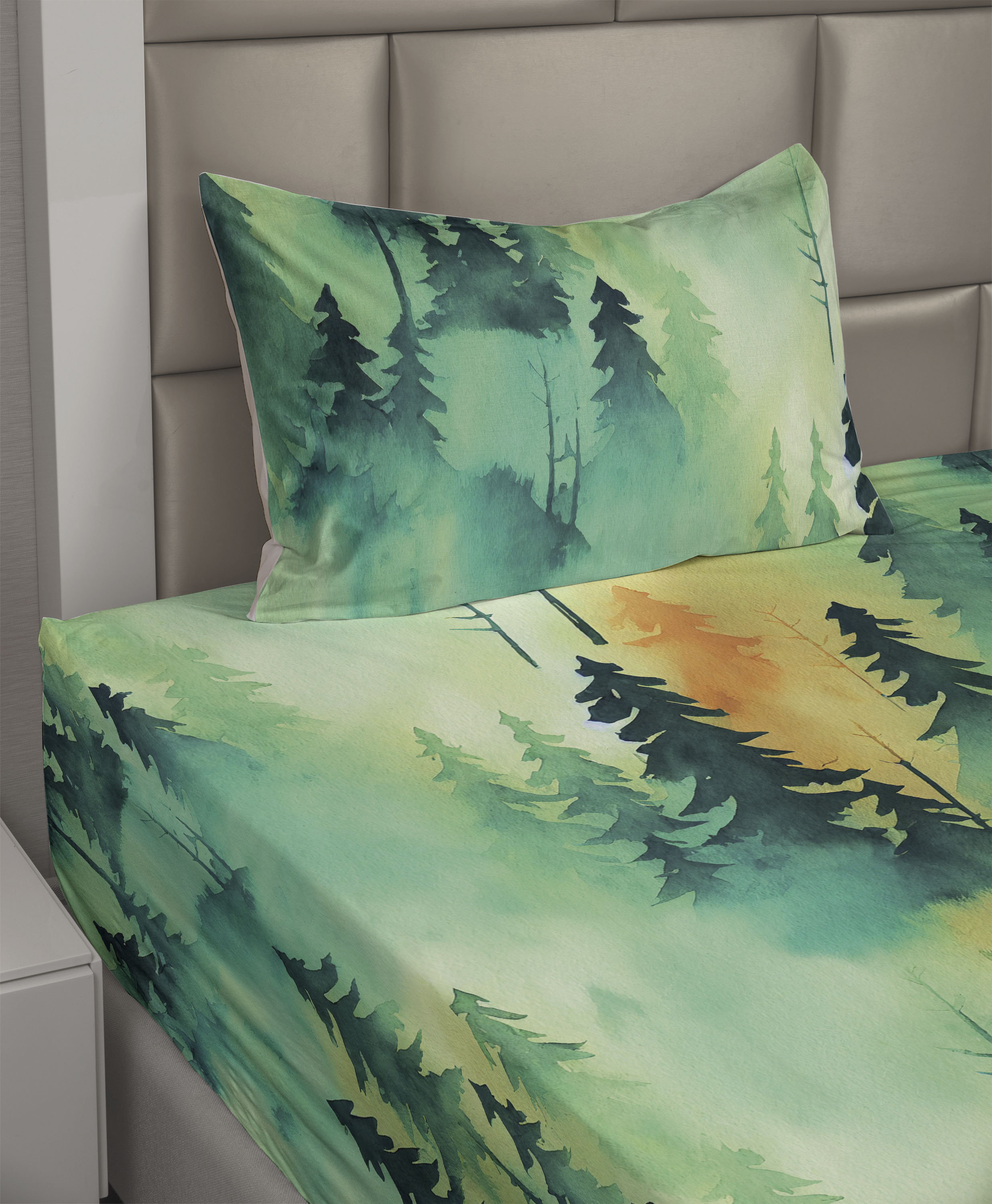 Ambesonne Forest Sheet Set Vintage Jungle Landscape Art Fern Green and ...