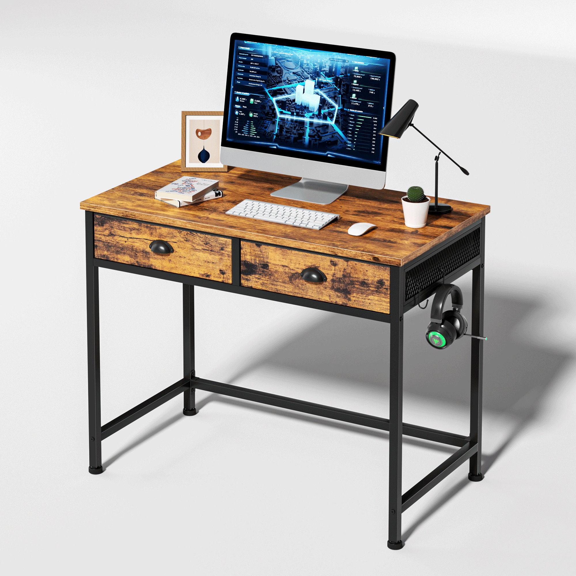 Latitude Run® Rececca Writing Desk 35 in. Computer Desk with 2 Fabric ...