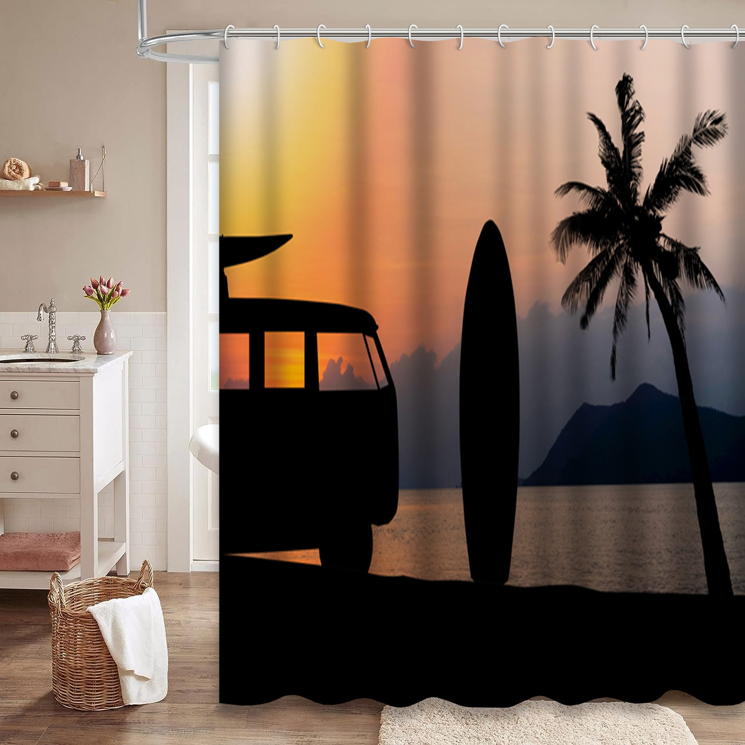 East Urban Home Sea Landscape Surf Shower Curtain, 72x72 in, 12 Hooks ...