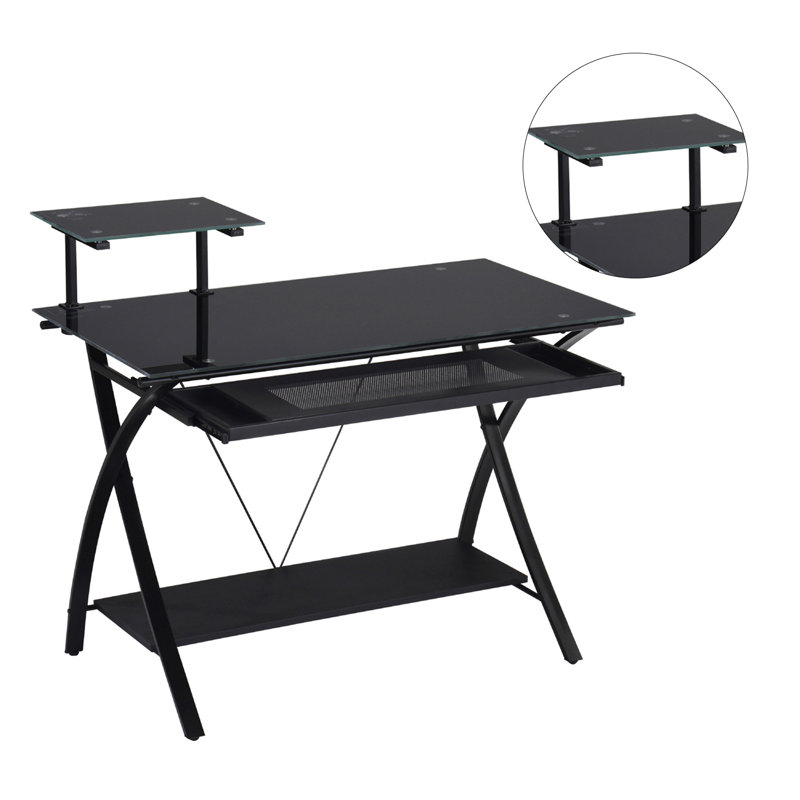 Ebern Designs 43" Groh Black Glass Computer Desk & Reviews | Wayfair