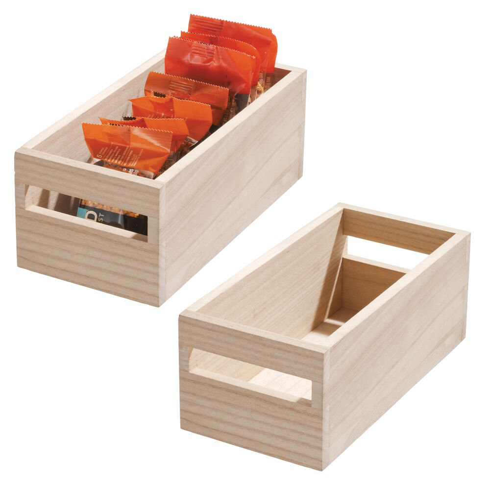 Idesign Paulownia Wood Pantry Storage Bin With Handles Set Of 2
