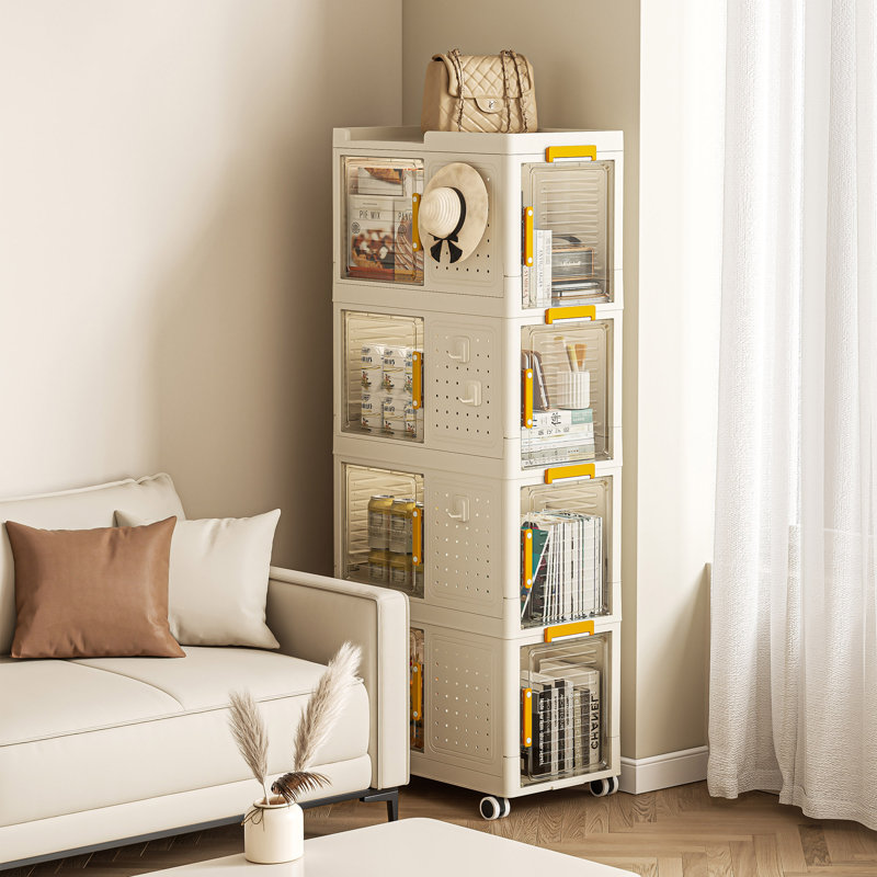Rebrilliant 4-Tier Rolling Storage Bookcase with Wheels for Living Room ...