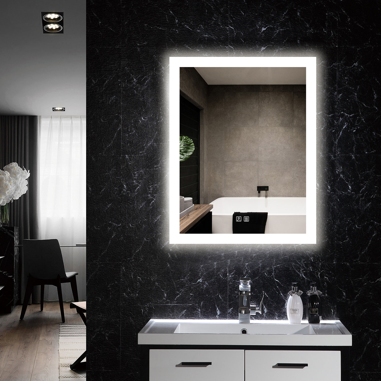 Orren Ellis Luxora Lighted Wall Mounted Bathroom / Vanity Mirror ...