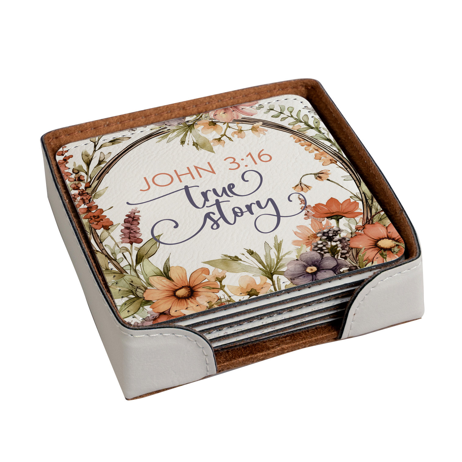 August Grove® Leather Square 4 Piece Coaster Set With Holder | Wayfair