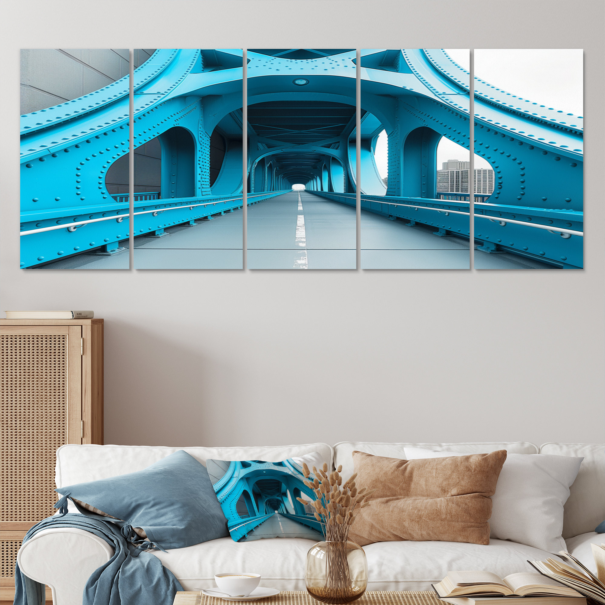 Latitude Run® Blue White River Ramp Walkway Bridges - Bridges Canvas ...