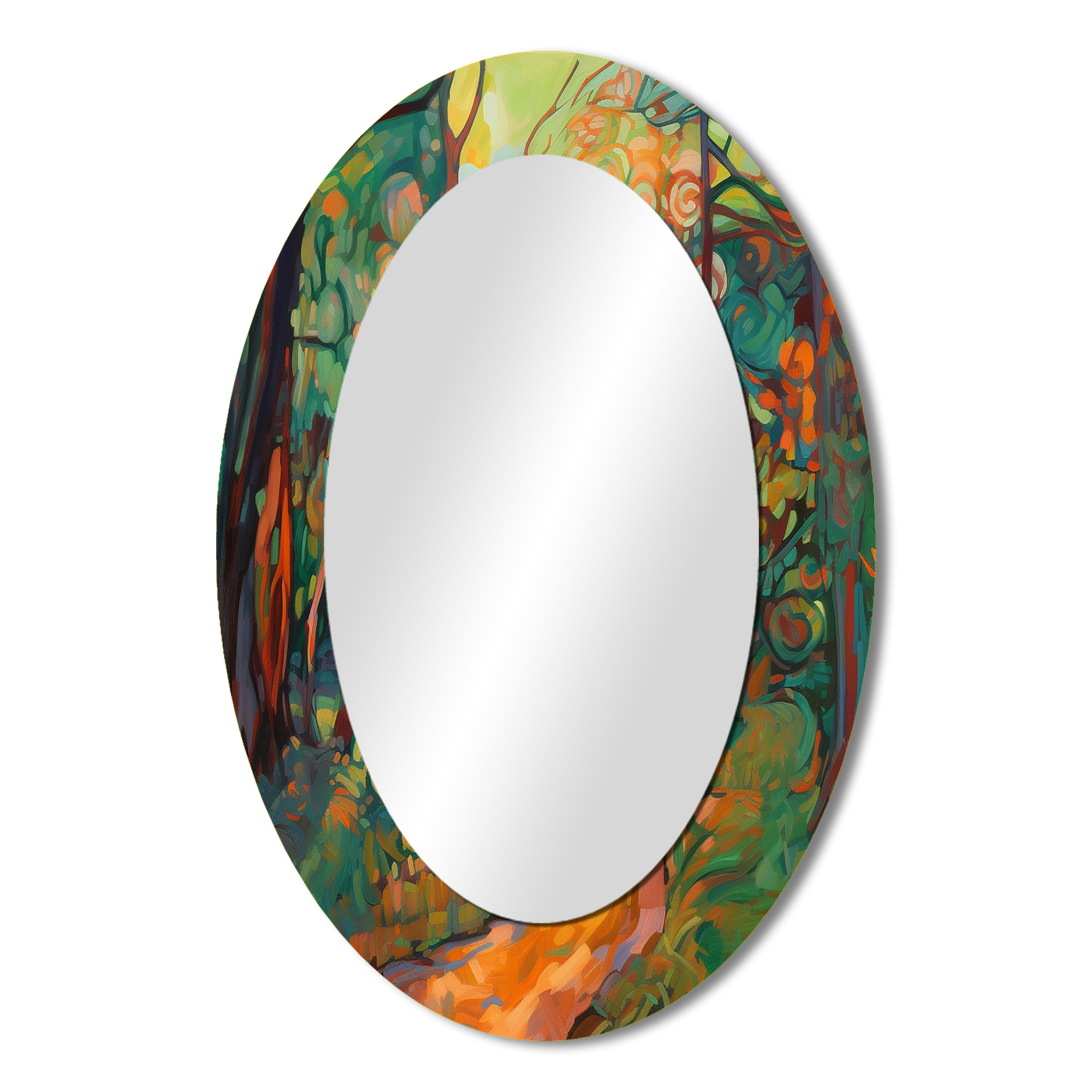 Dakota Fields Sunlight Through The Trees In Autumn Forest II - Landscapes Oval Decorative Mirror ...