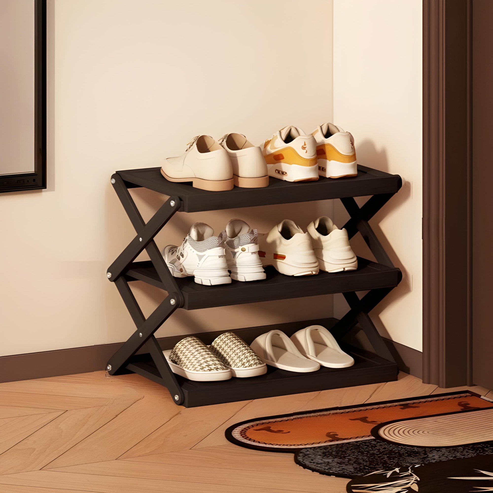 Rebrilliant Foldable Under-Desk Shoe Rack - Chinese Retro Style Multi ...