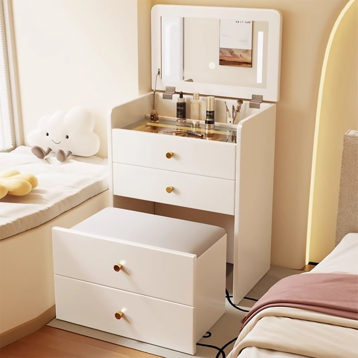 Wrought Studio™ Modern Minimalist Ivory White Solid Wood Integrated ...